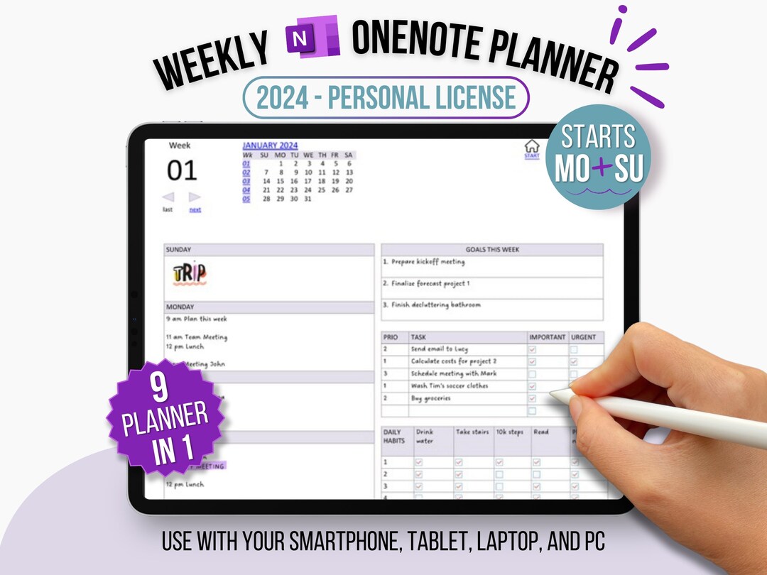 Onenote Planner 2024 Personal One Note Template Customizable Weekly ...