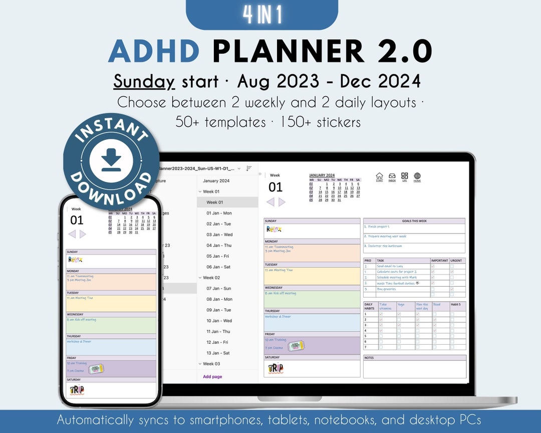 ADHD Planner 2023-2024 for Onenote Onenote Template Aug 2023 Dec 2024 ...