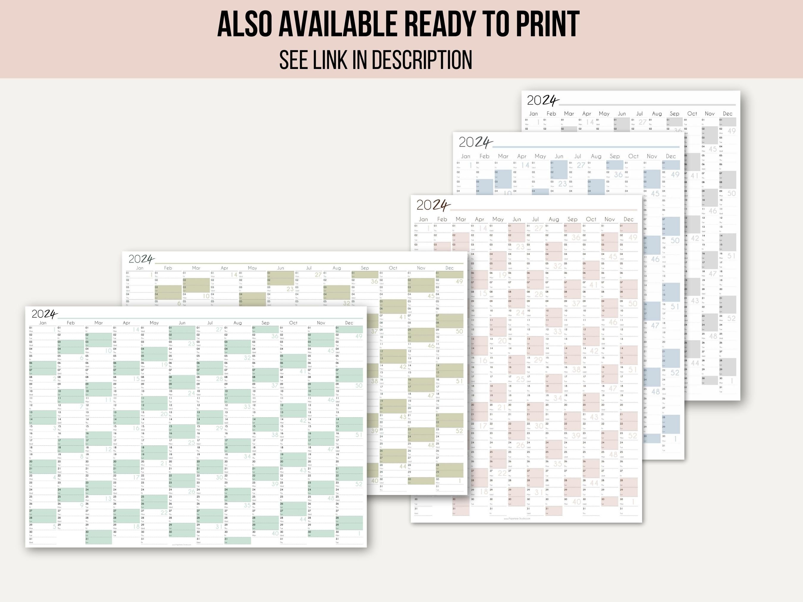 Canva Template for 2024 Customizable Wall Calendar Full Year Calendar ...