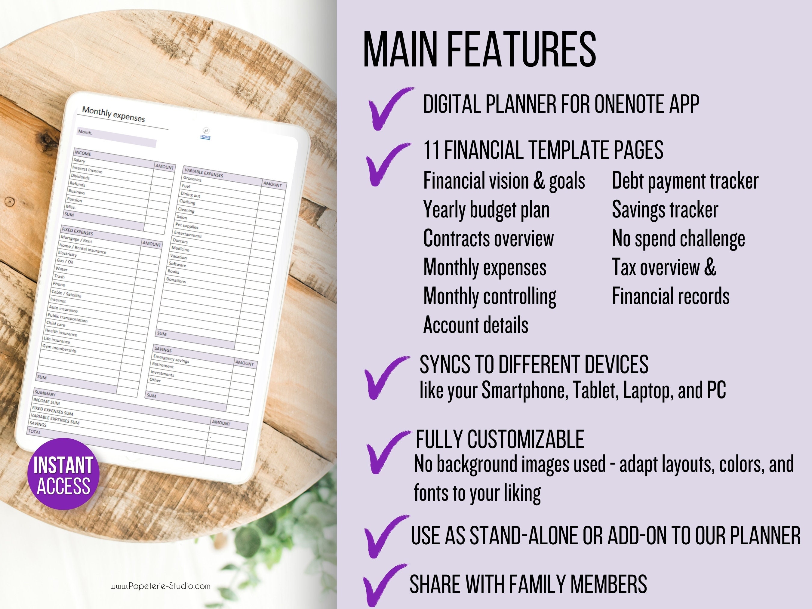 Onenote Financial Templates for Budgeting, Expense Tracking, Bill ...