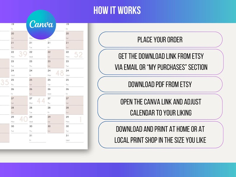 Canva Template for 2025 Editable WALL CALENDAR | Full Year Calendar ...