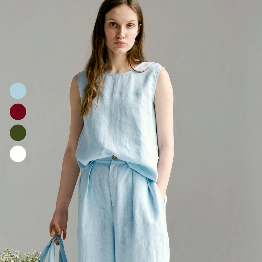 Linen Top for Women, Blouse Woman Shirt - Light Blue Tops for Ladies - Etsy