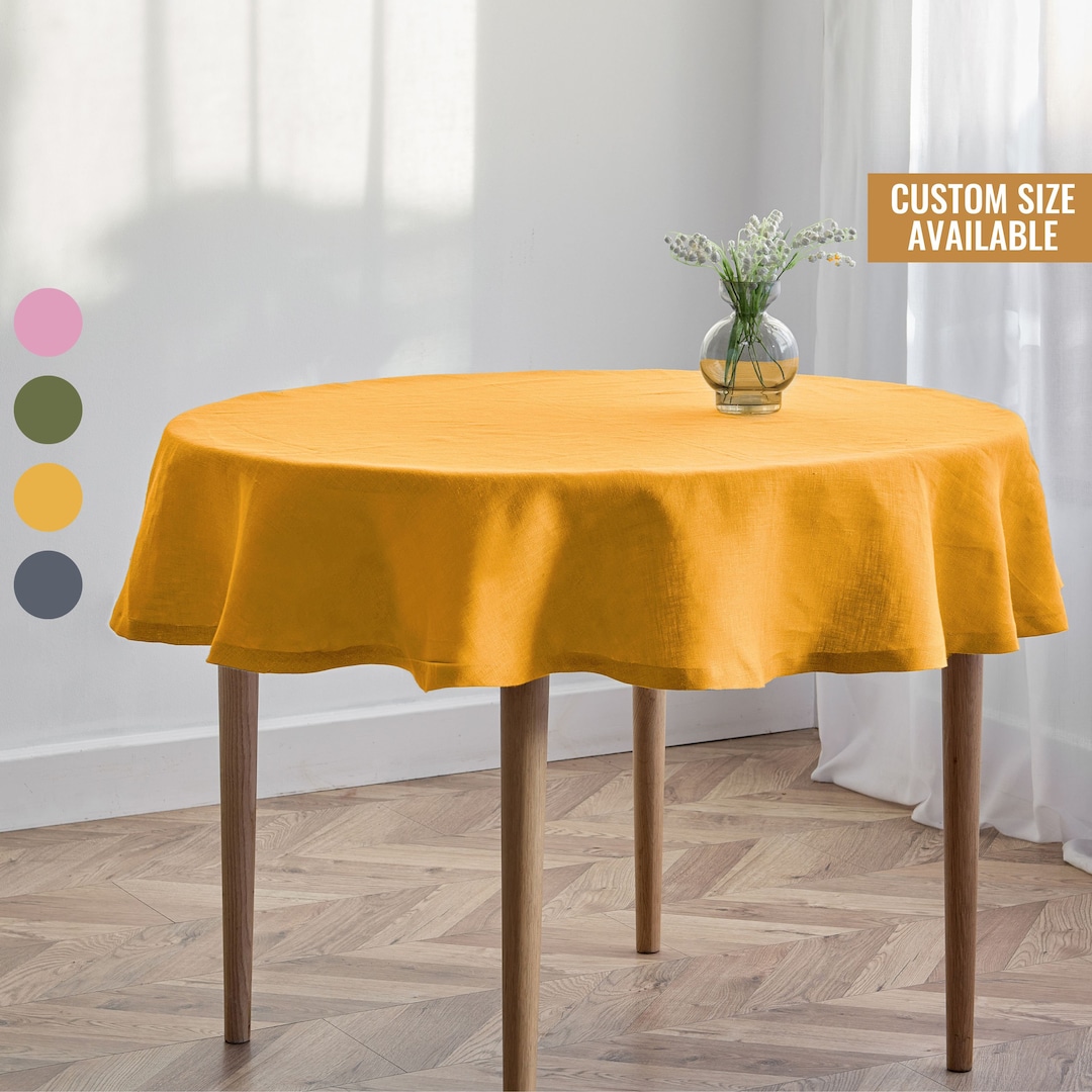 Yellow Round Tablecloth, Circular Sunflower Tablecloths, 70x90 Linen ...