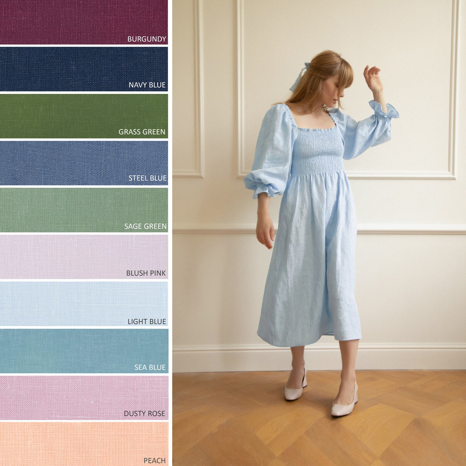 Atlanta Dress Square Neck Smocked Light Blue Dress for Women | Etsy