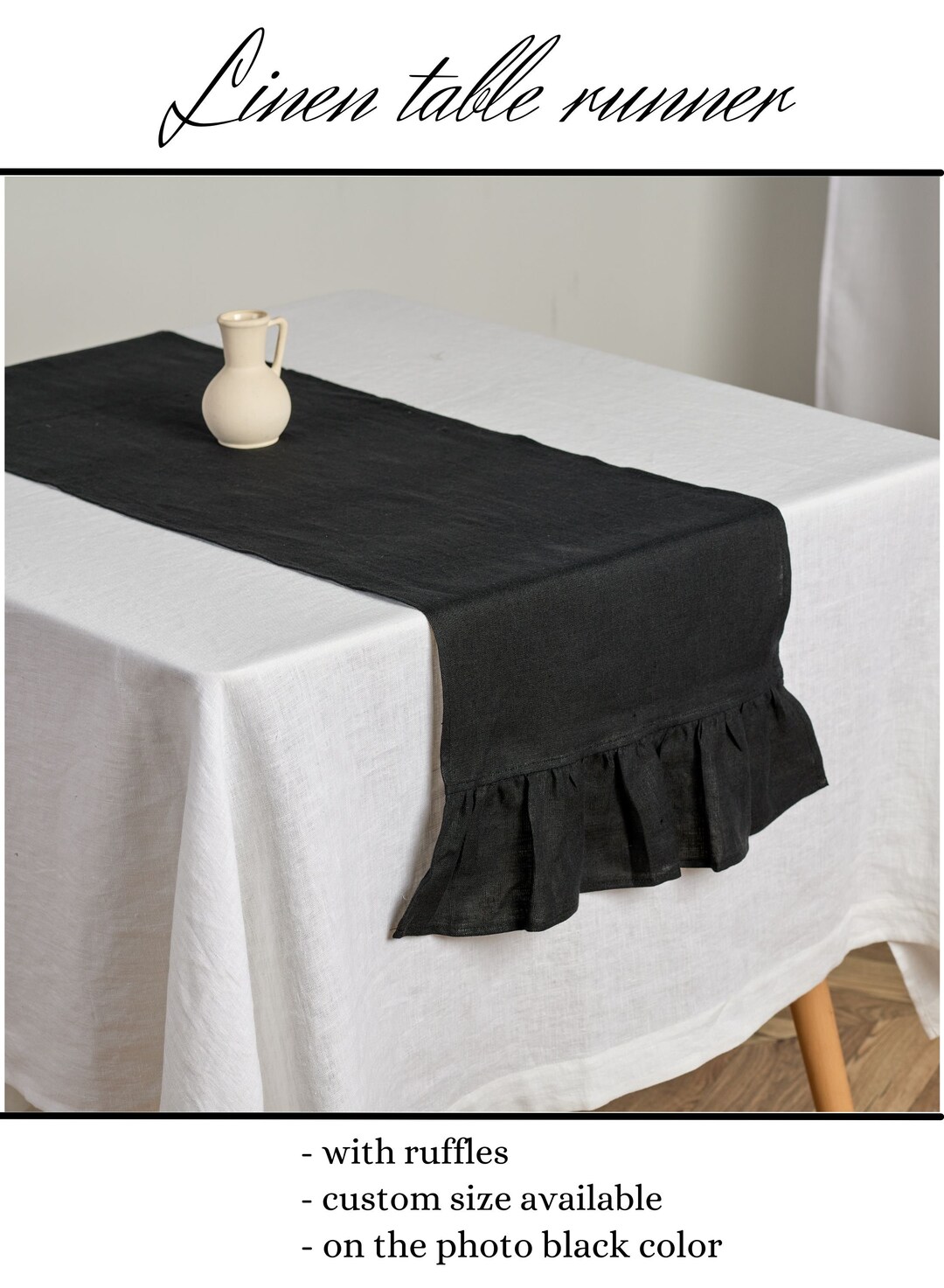 Black Table Runner Rustic Ruffled Table Runners Various Sizes and ...