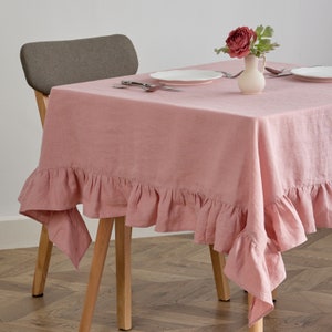 Ruffled Large Table Linens - Linen Tablecloths Round Custom Size With ...