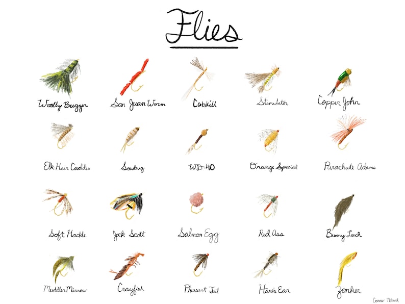 Fly Fishing Poster Gift Art Decor Flies Trout River Art - Etsy