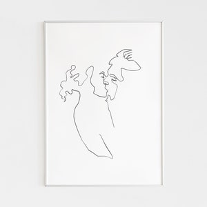 One Line Couple Kiss Printable, Minimal Romantic Line Art, Passionate ...