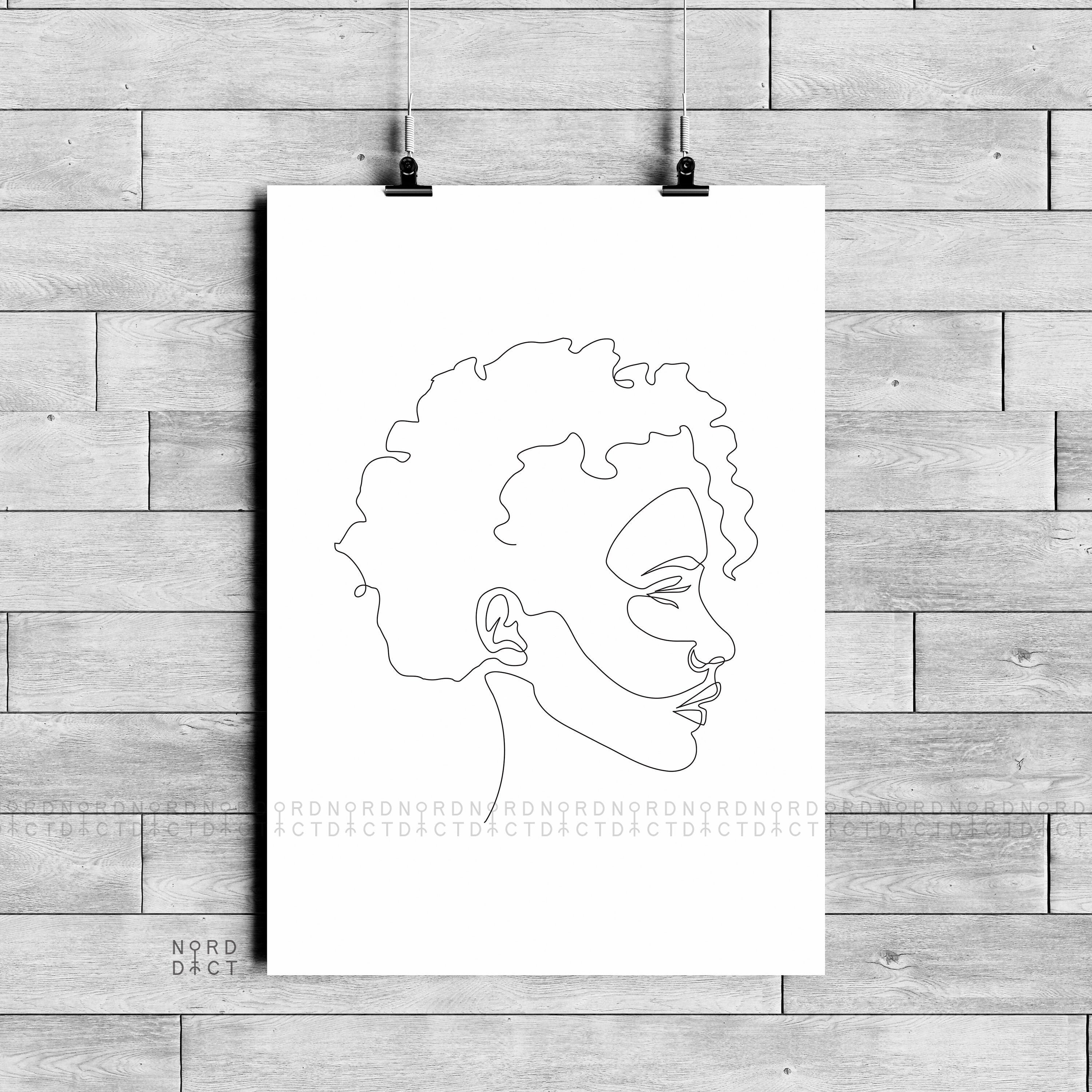 One Line Woman With Afro, Minimalist Feminine Illustration, Simple ...