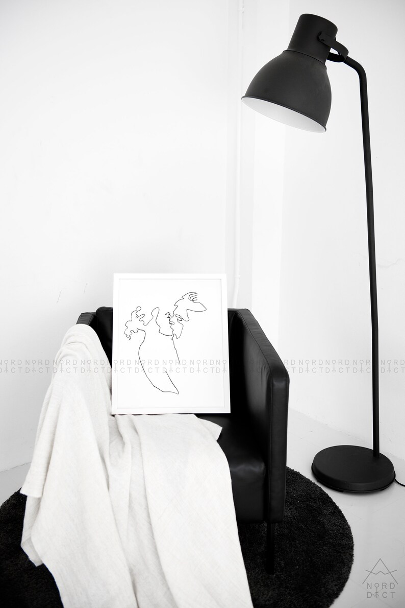 One Line Couple Kiss Printable, Minimal Romantic Line Art, Passionate ...