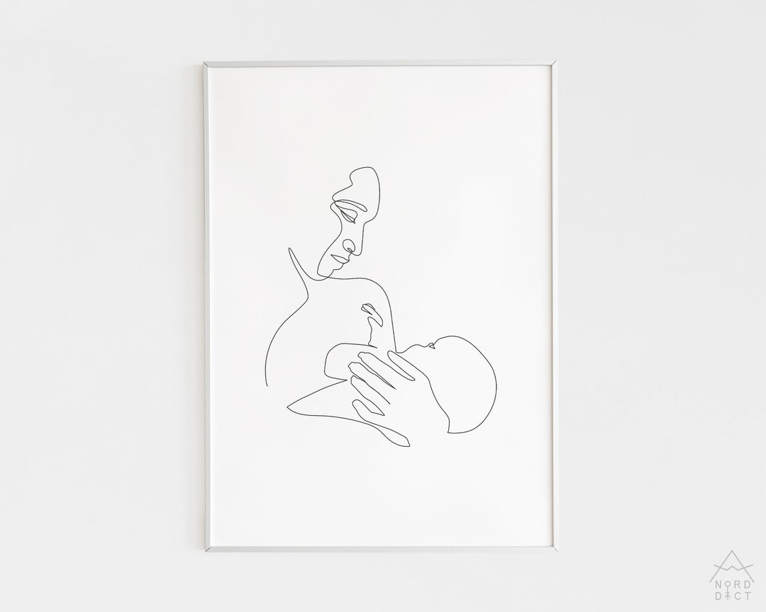 Mother and Baby One Line Poster, Mother Holding Child Minimalist Print ...