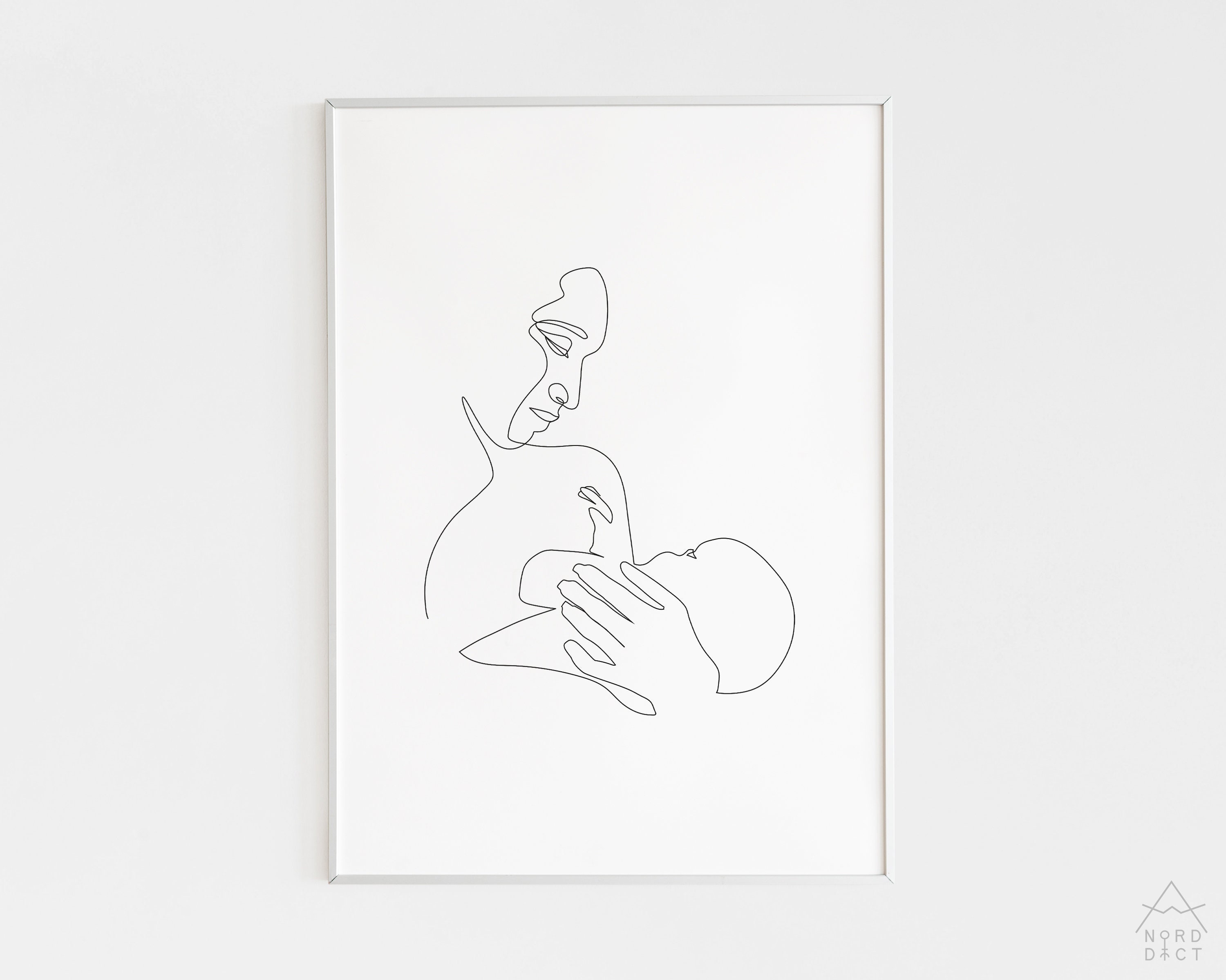 Mother and Baby One Line Poster, Mother Holding Child Minimalist Print ...