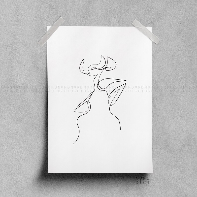 One Line Kiss Printable Illustration, Simple Intimate Kissing Sketch ...