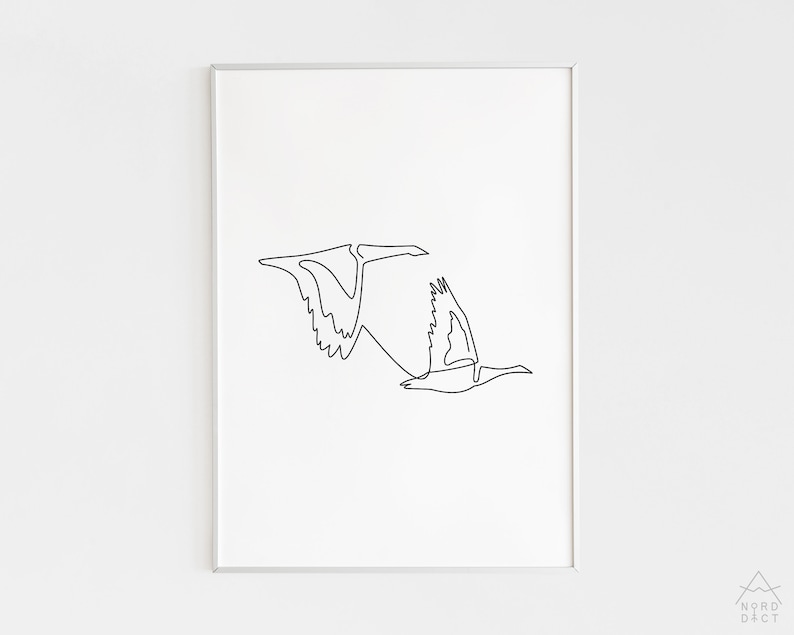 Flying Geese One Line Print, Pair of Flying Lovebirds Illustration ...