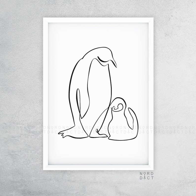 One Line Minimal Penguin Print, Abstract Penguin Printable Art, Single ...