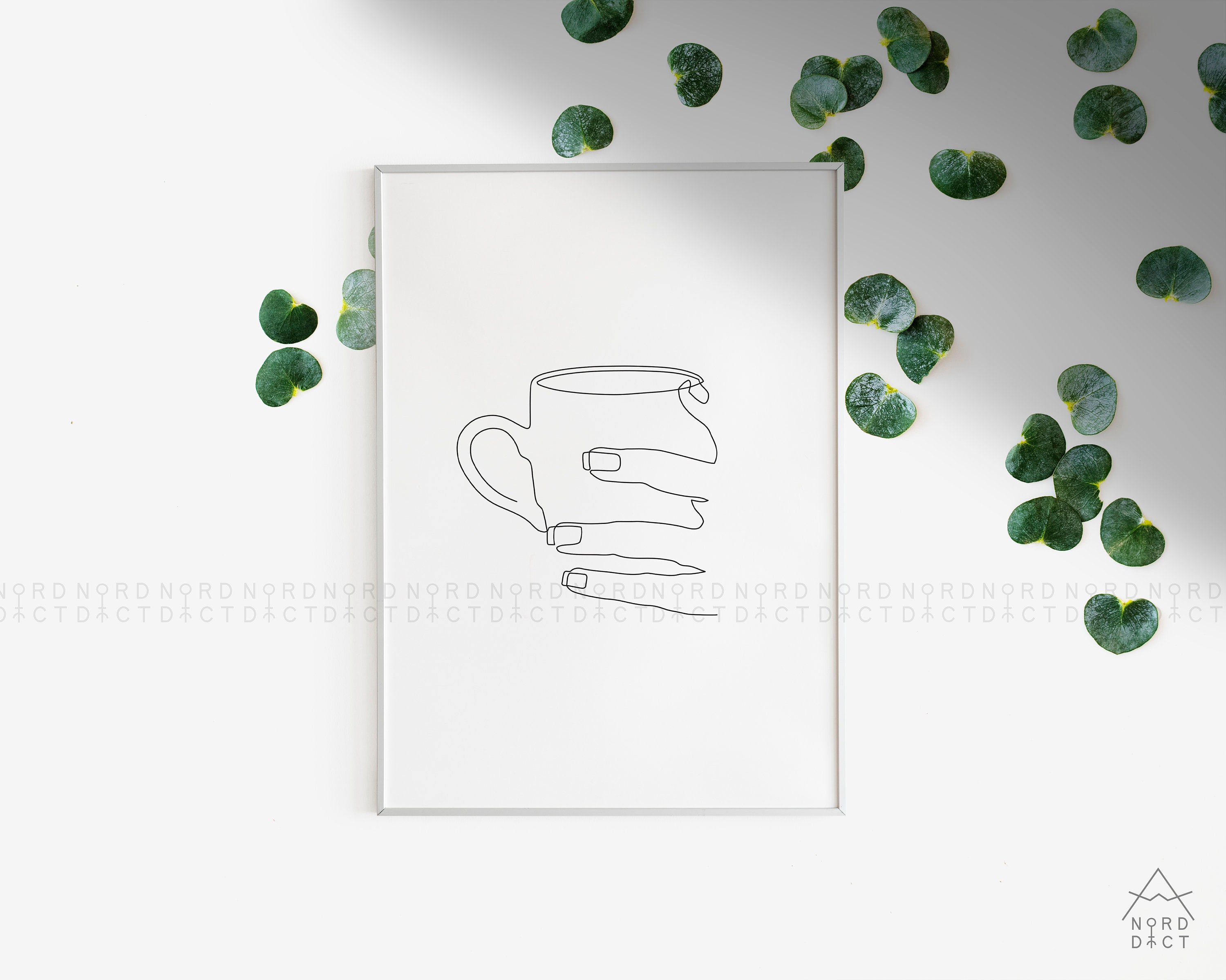 One Line Coffee Cup Poster, Hands Holding Coffee Mug, Tea Drinking ...