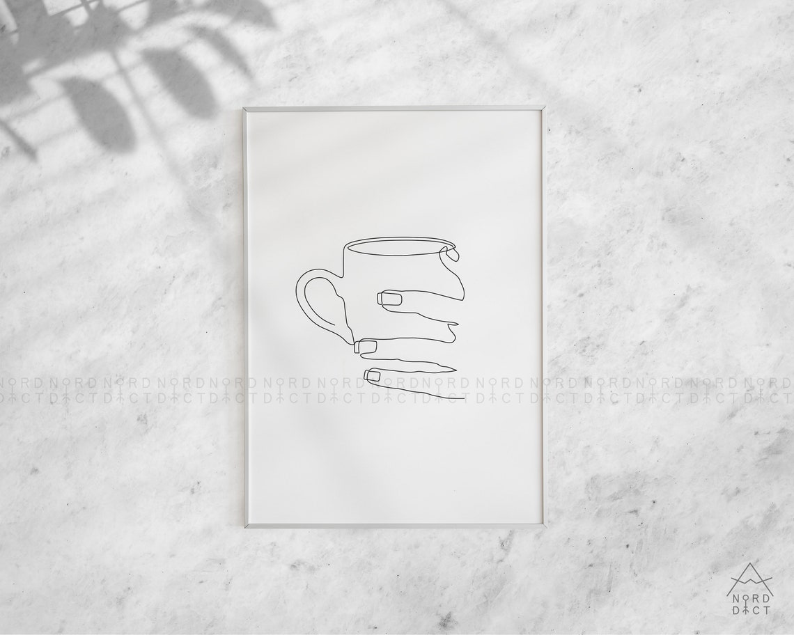 One Line Coffee Cup Poster, Hands Holding Coffee Mug, Tea Drinking ...