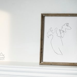 One Line Couple Kiss Printable, Minimal Romantic Line Art, Passionate ...