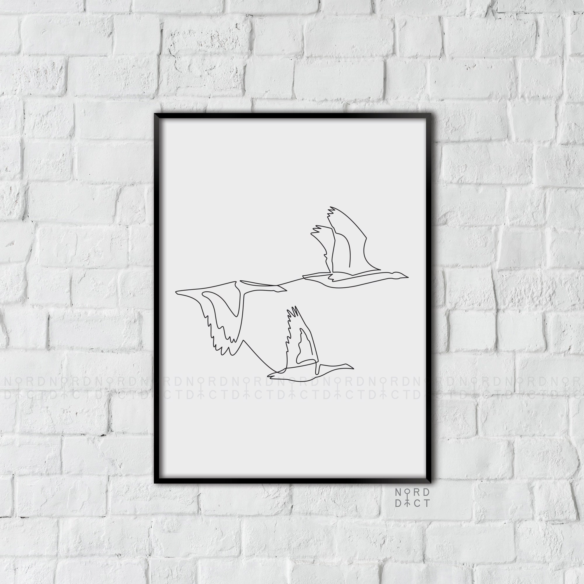 One Line Flying Birds Drawing, Minimalist Continuous Line Geese Print ...