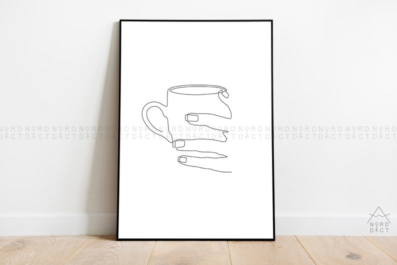 One Line Coffee Cup Poster, Hands Holding Coffee Mug, Tea Drinking ...