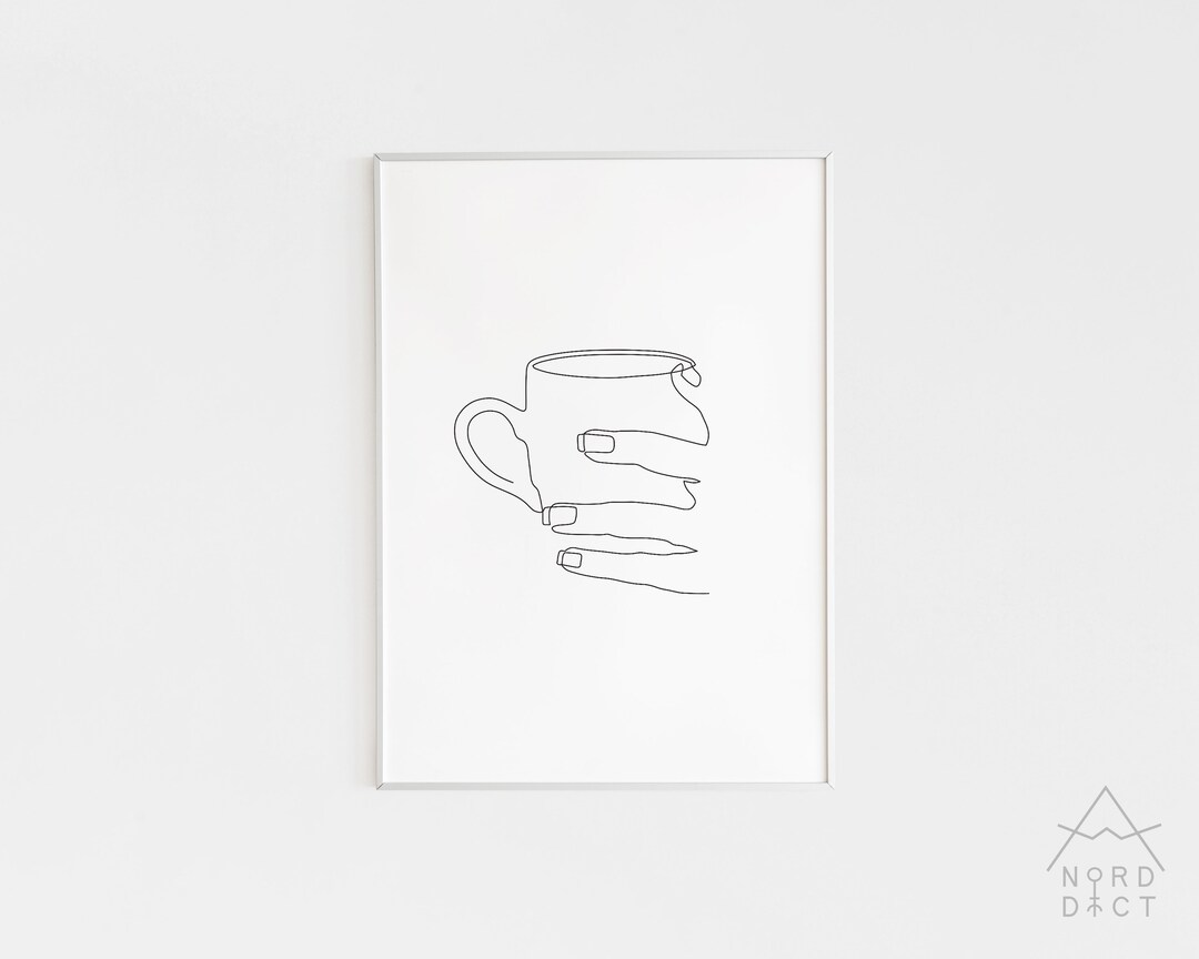 One Line Coffee Cup Poster, Hands Holding Coffee Mug, Tea Drinking ...