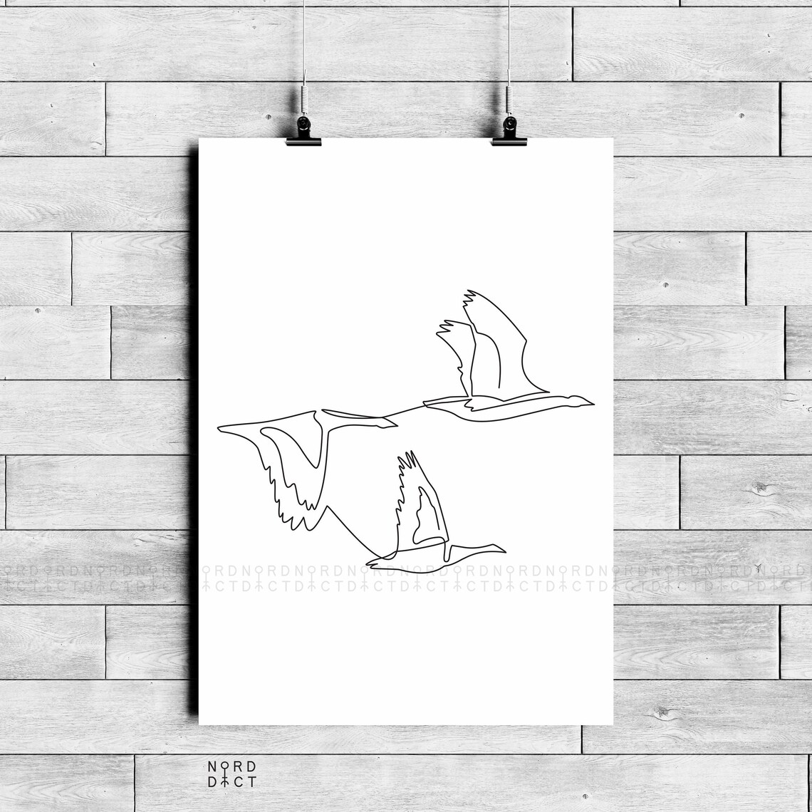 One Line Flying Birds Drawing, Minimalist Continuous Line Geese Print ...