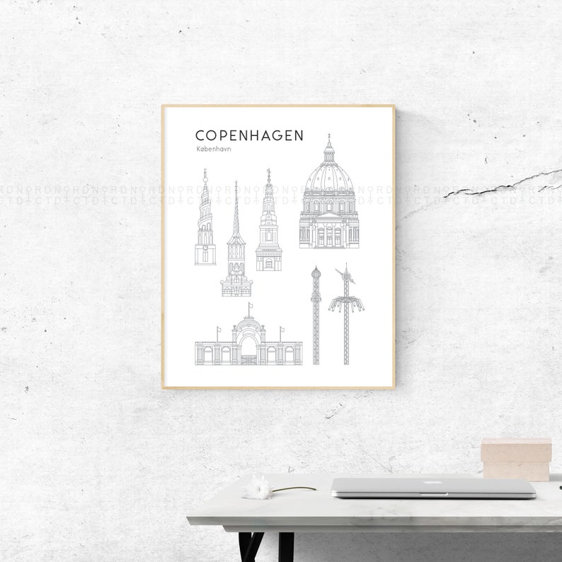 Copenhagen Architecture Printable, Minimalist Danish Landmark Poster ...