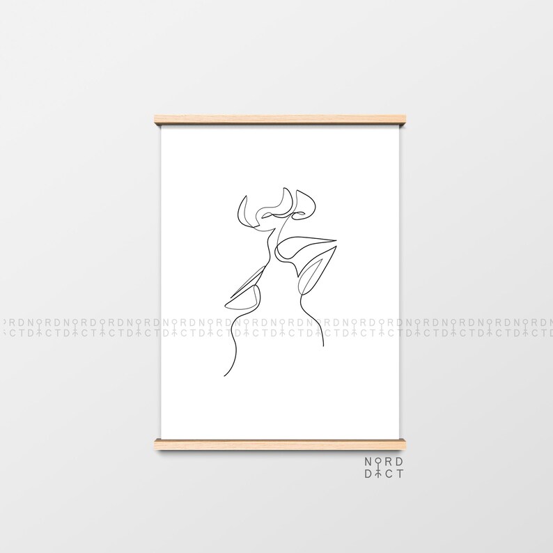 One Line Kiss Printable Illustration, Simple Intimate Kissing Sketch ...