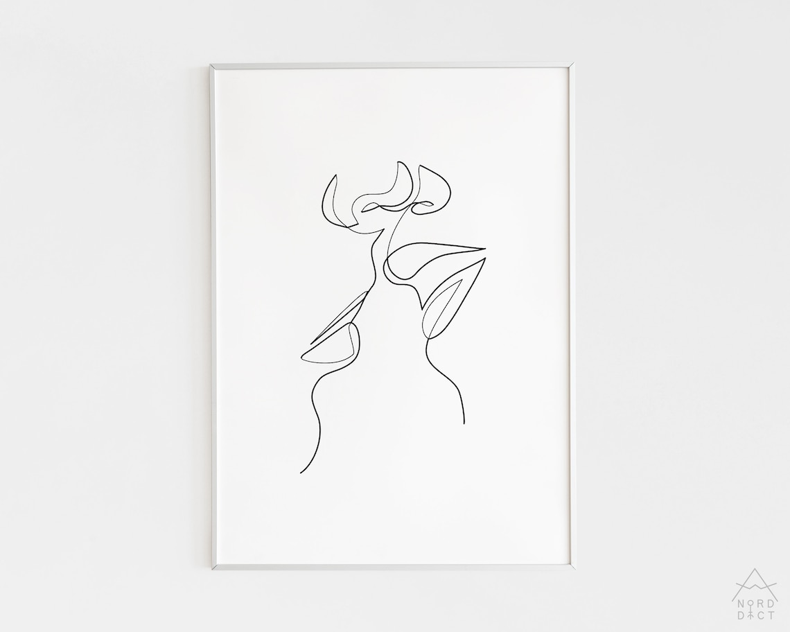 One Line Kiss Printable Illustration, Simple Intimate Kissing Sketch ...