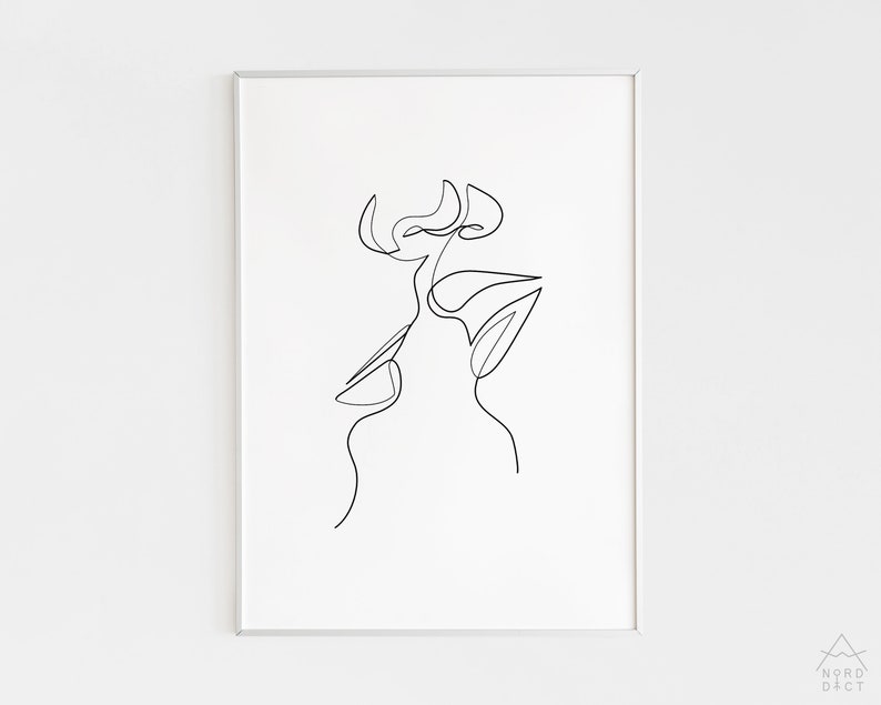 One Line Kiss Printable Illustration, Simple Intimate Kissing Sketch ...