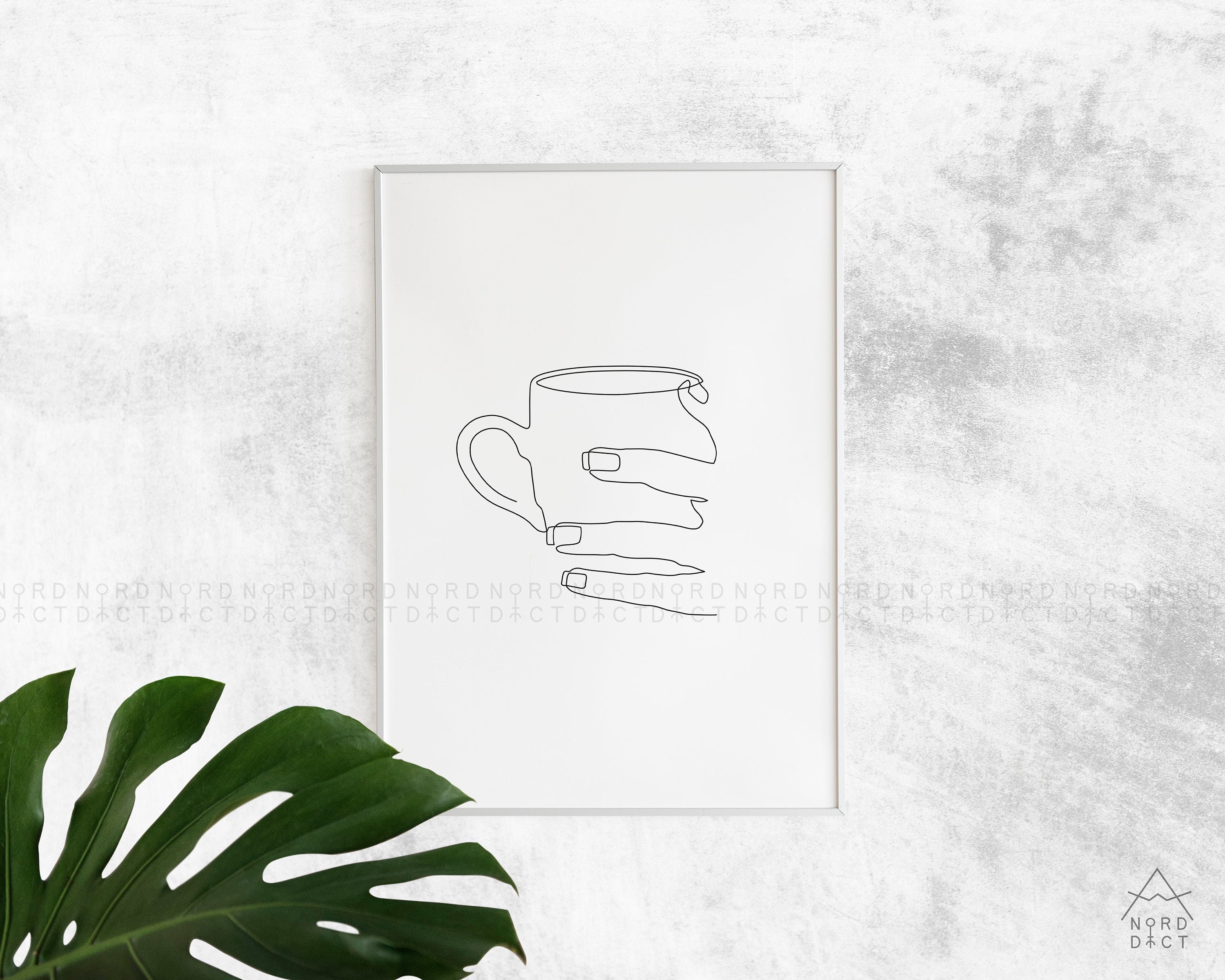 One Line Coffee Cup Poster, Hands Holding Coffee Mug, Tea Drinking ...