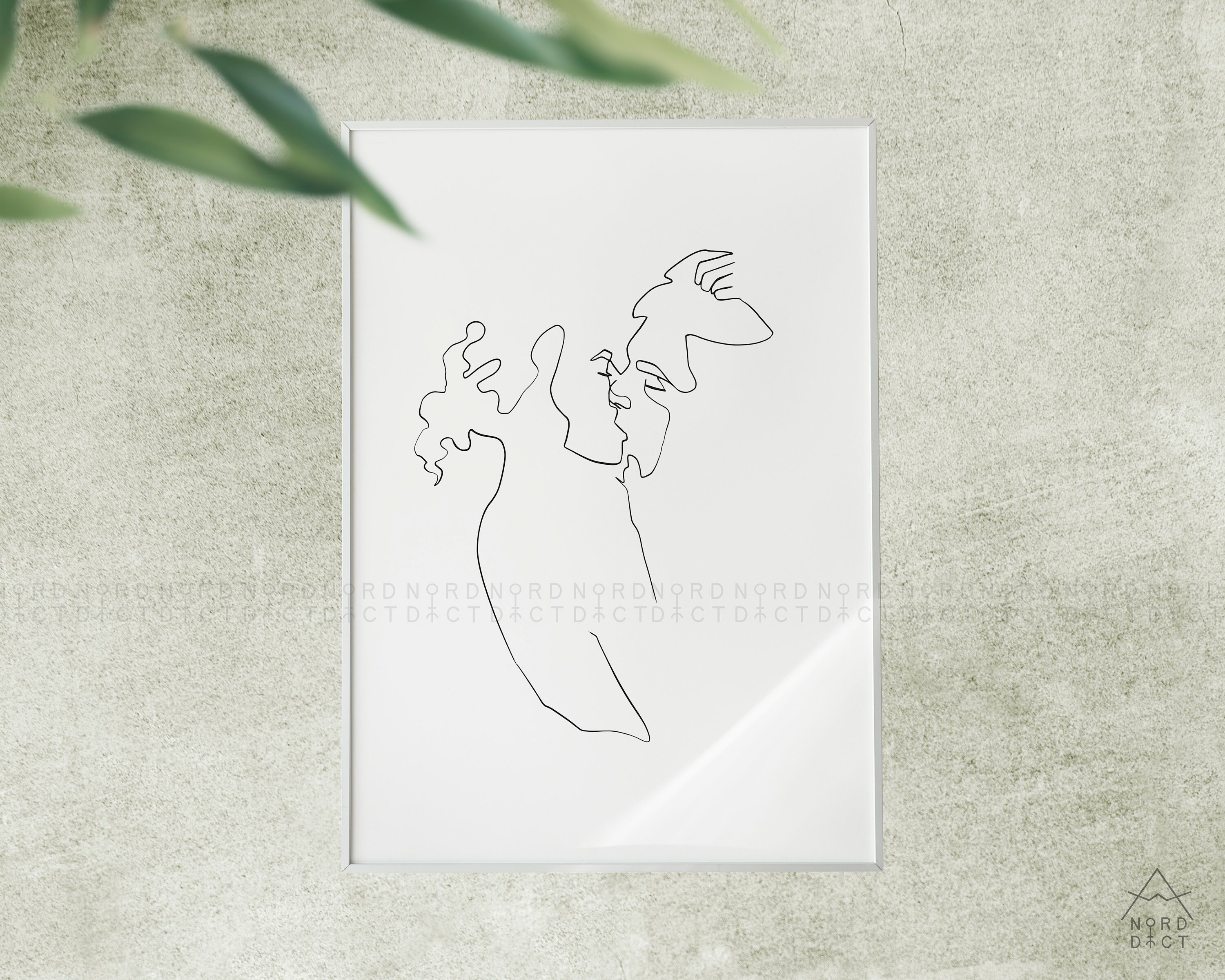 One Line Couple Kiss Printable, Minimal Romantic Line Art, Passionate ...