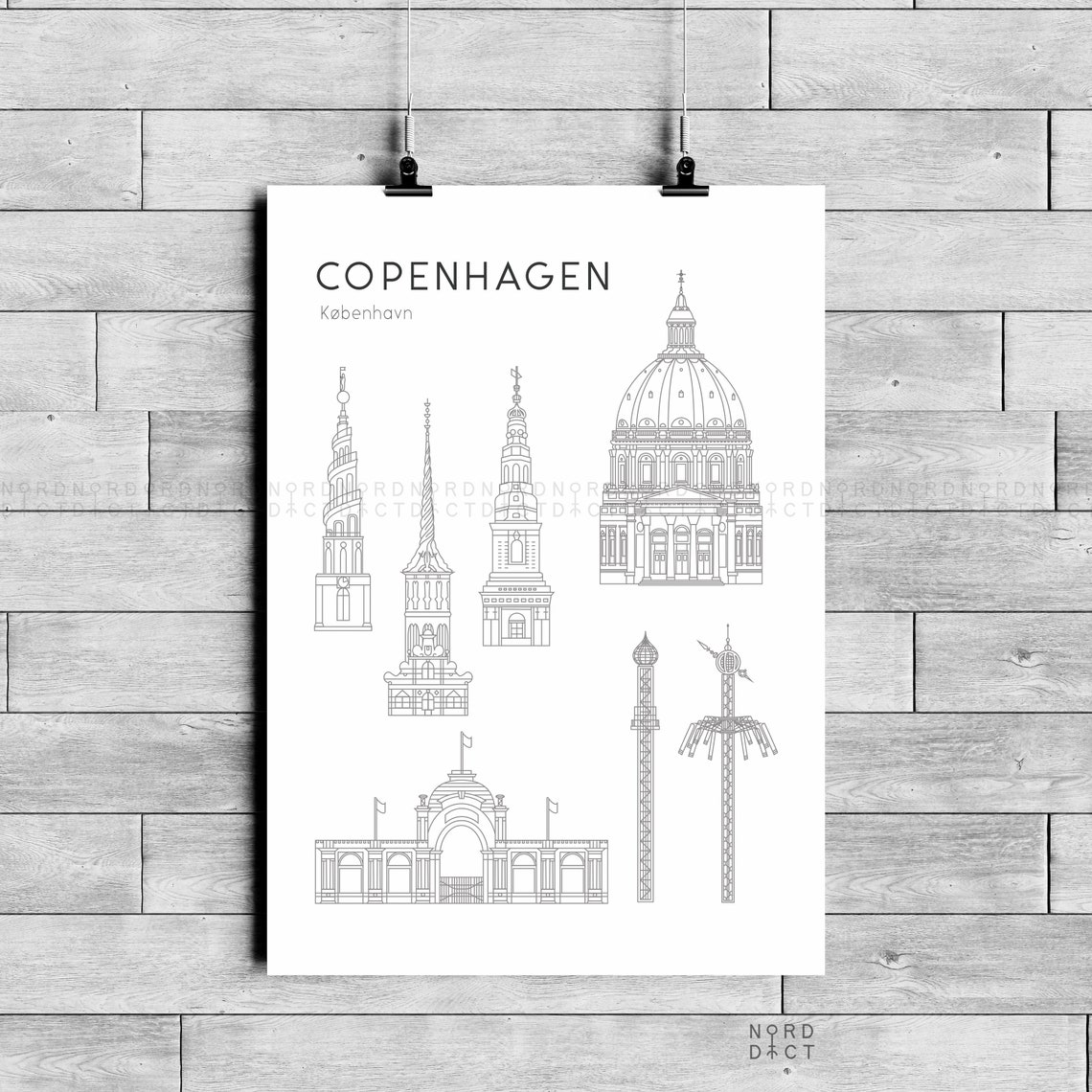 Copenhagen Architecture Printable, Minimalist Danish Landmark Poster ...