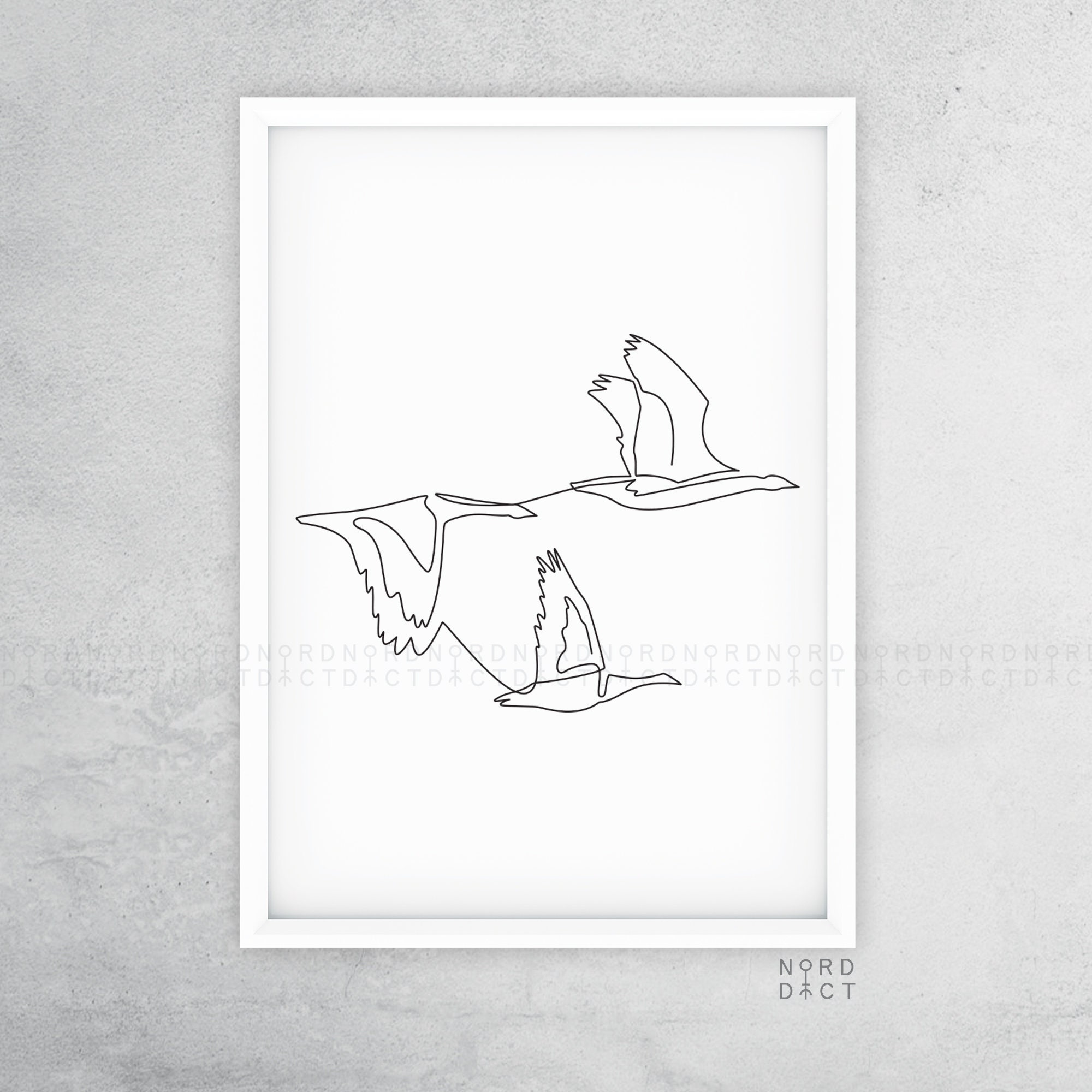 One Line Flying Birds Drawing, Minimalist Continuous Line Geese Print ...