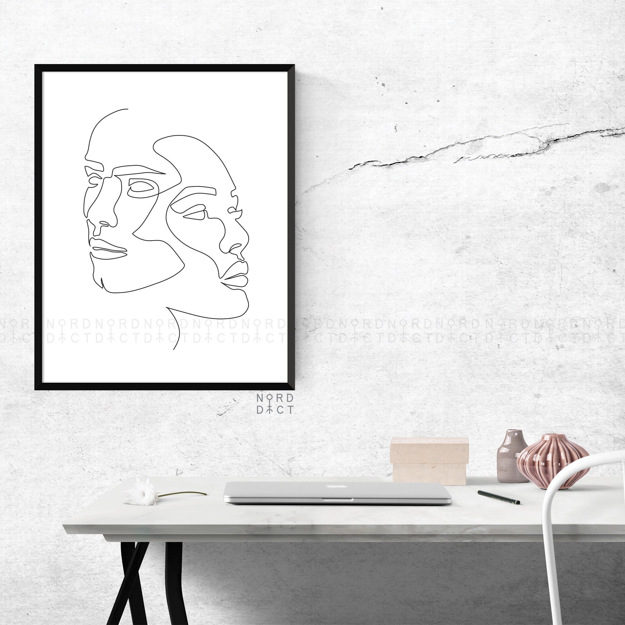 Abstract One Line Couple Illustration, Minimalist Human Portrait ...