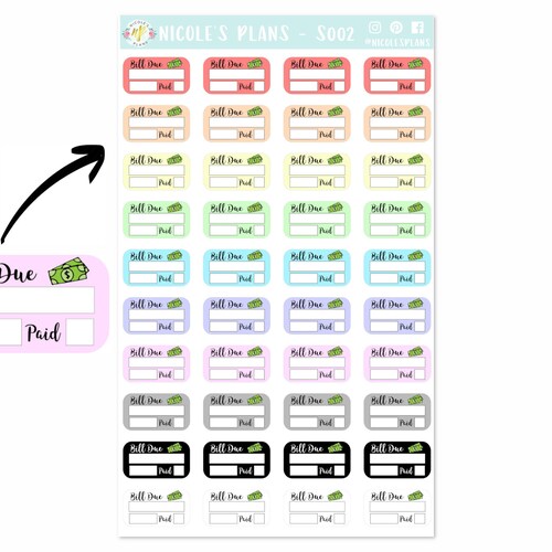 Bill Due Tracker Stickers S002 Custom Planner Payment Due - Etsy