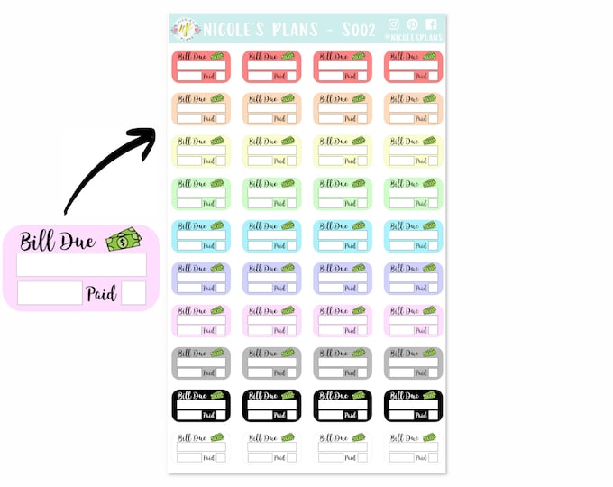 Bill Due Tracker Stickers S002 Custom Planner Payment Due Stickers ...