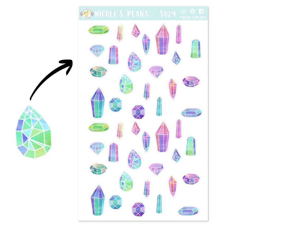 Watercolor Crystal Stickers - S029 • Crystal Icons • Stickers for Happy ...