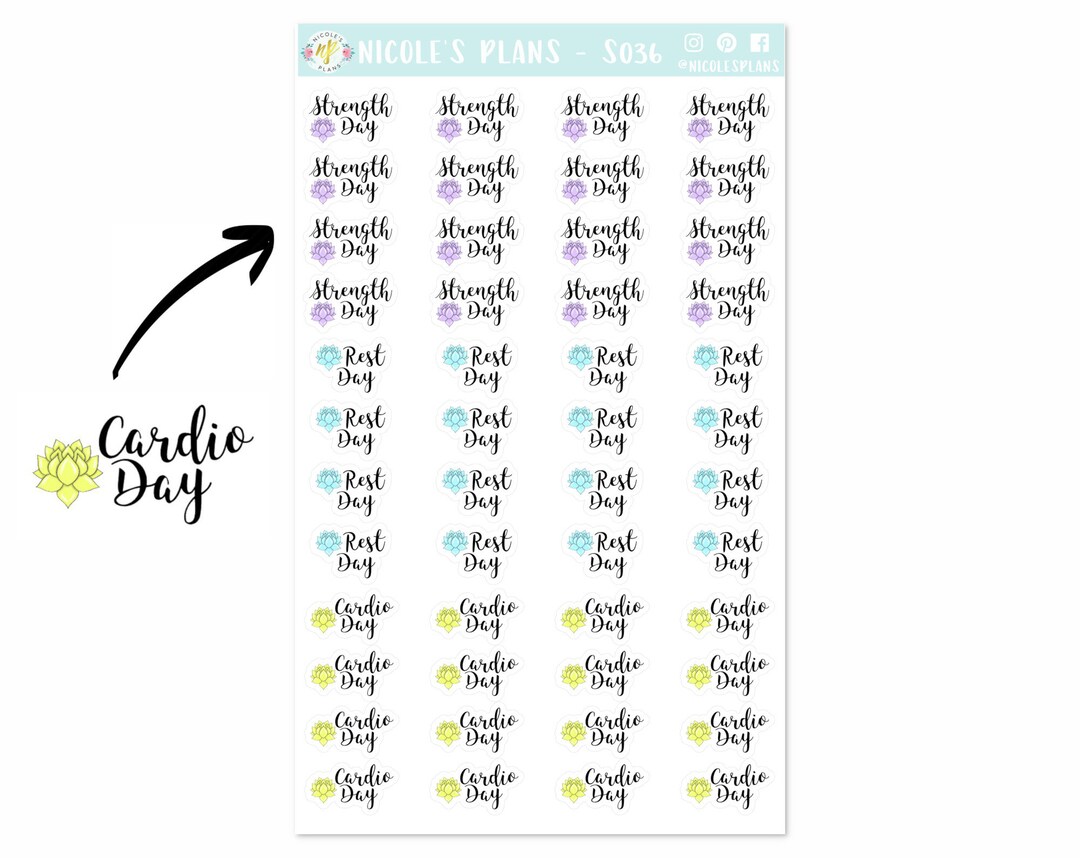 Cardio, Strength, Rest Planner Stickers - S056 • Workout Functional ...