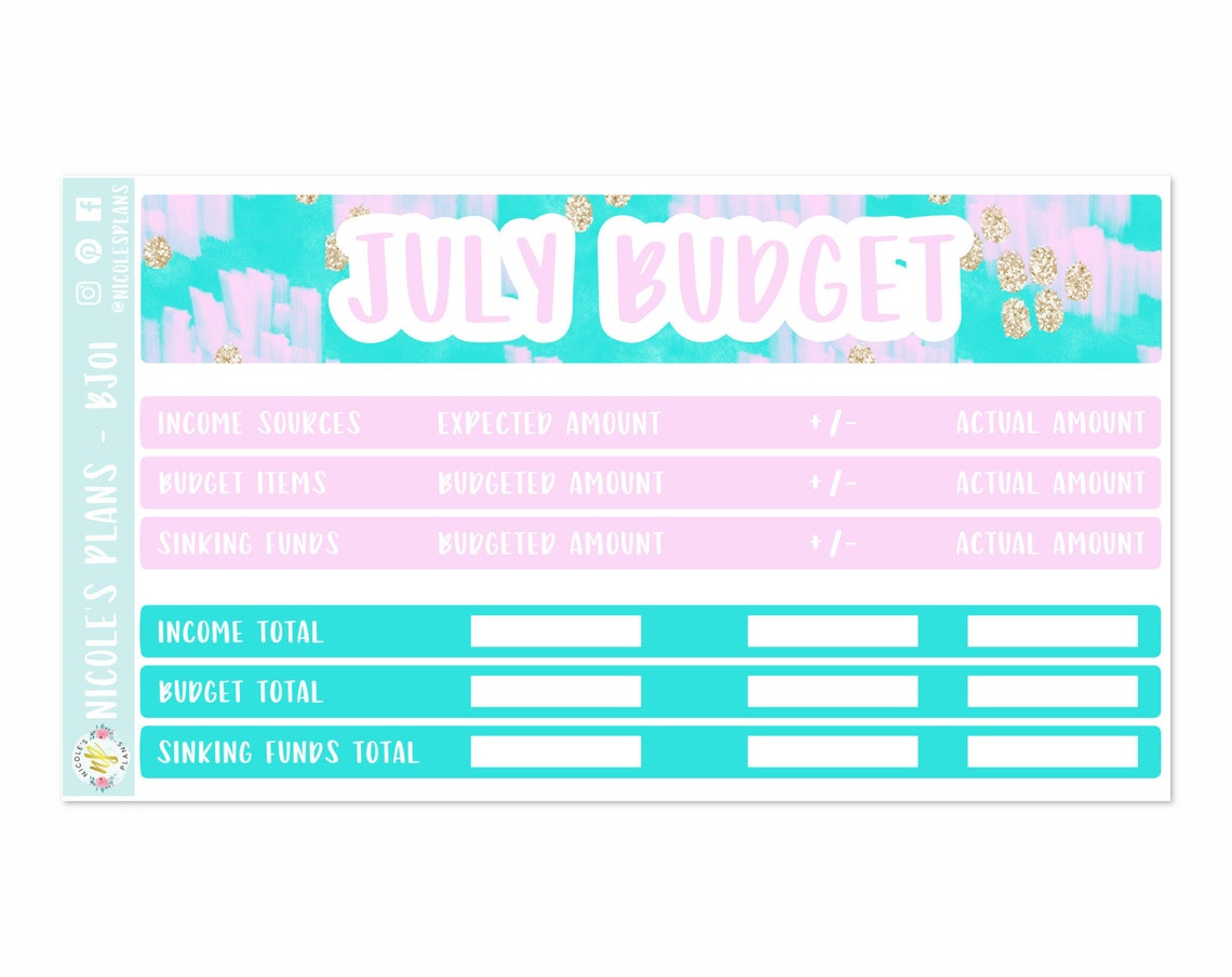July Monthly Budget Sticker Kit for Use in Erin Condren Life Planner ...