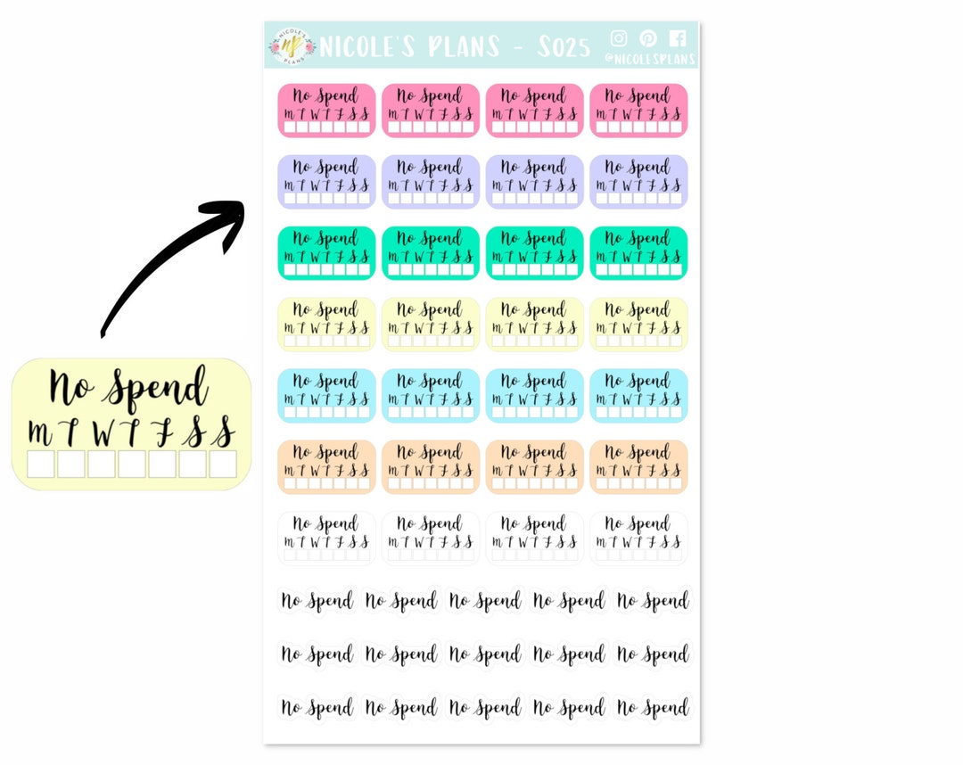 No Spend Weekly Trackers - S025 • Functional Budget Stickers • Stickers ...