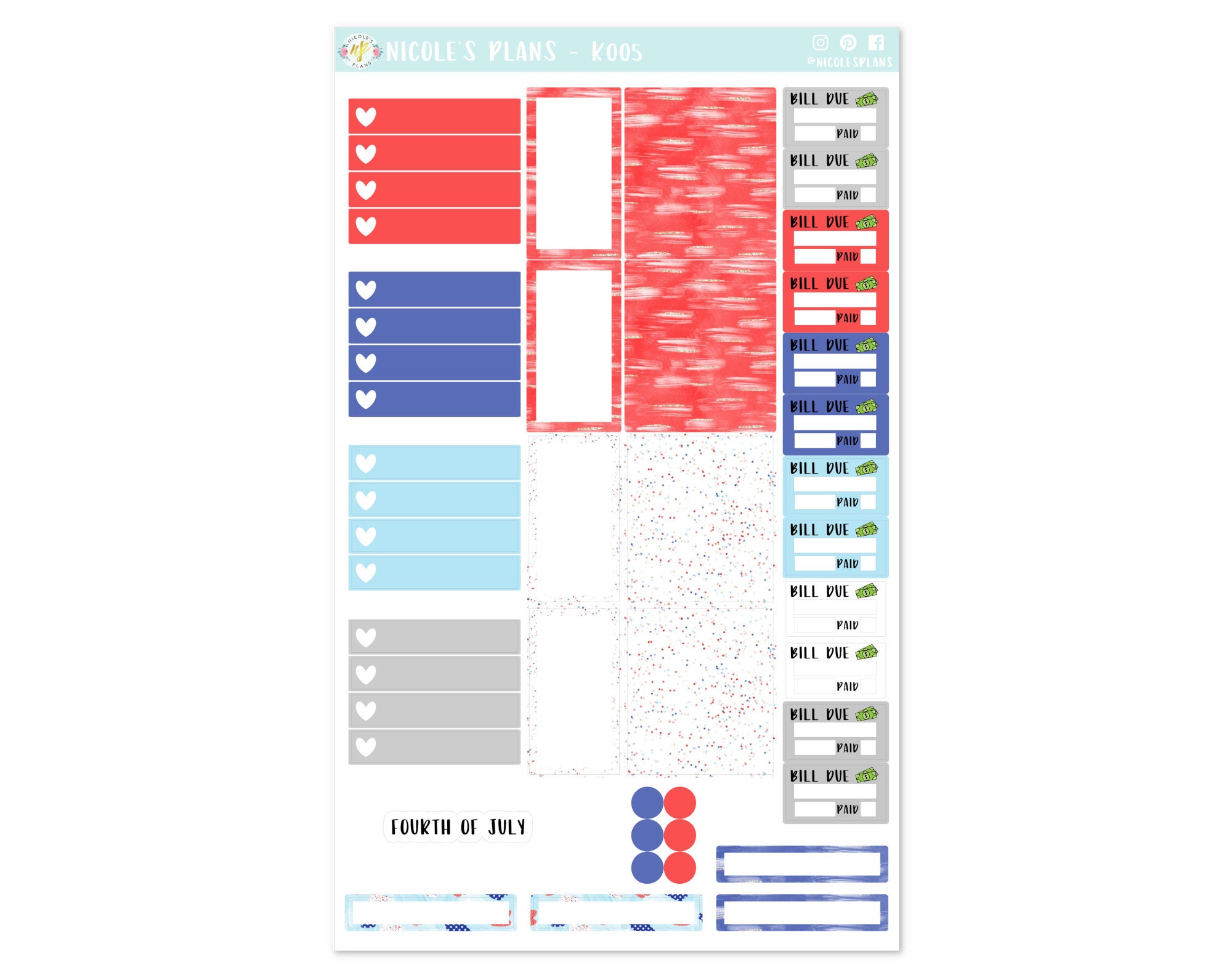 July Monthly Planner Kit K005 Independence Day/fourth of - Etsy