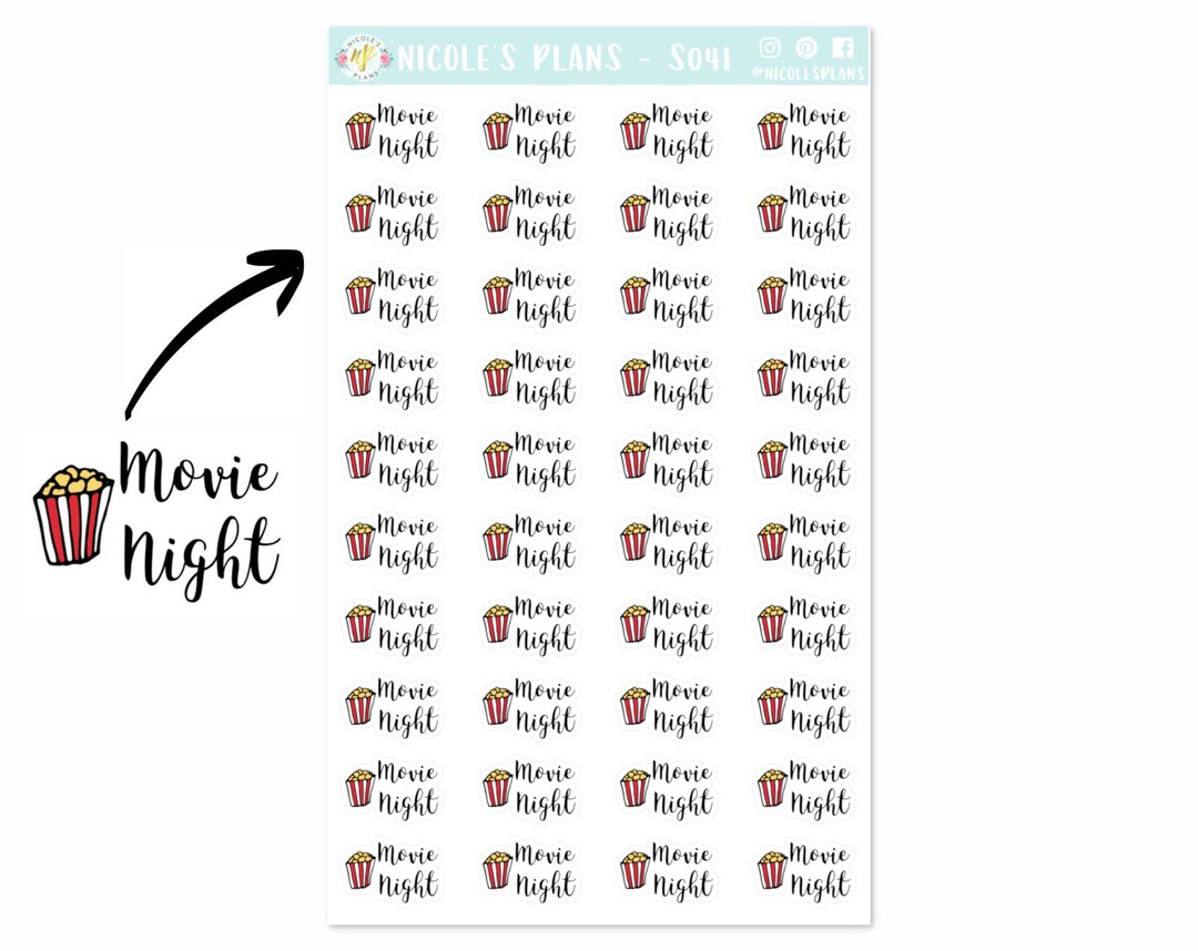 Movie Night Stickers S041 TV and Movie Stickers for Planner, Journal ...