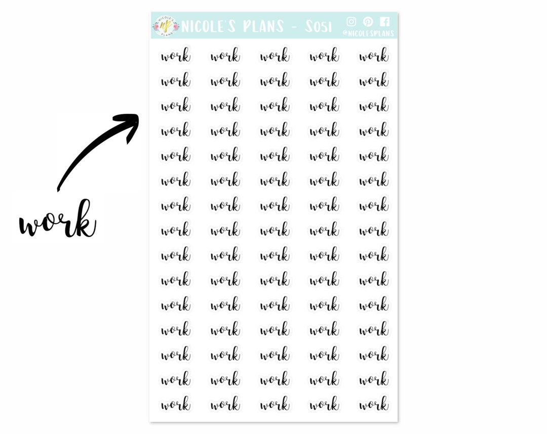 Work Script Stickers - S051 • Script Functional Word Stickers for ...