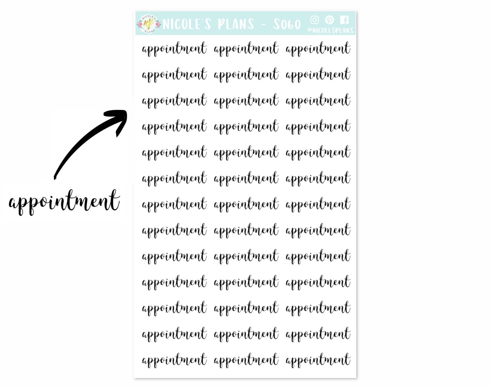 Appointment Functional Script Stickers - S060 • Script Word Stickers ...