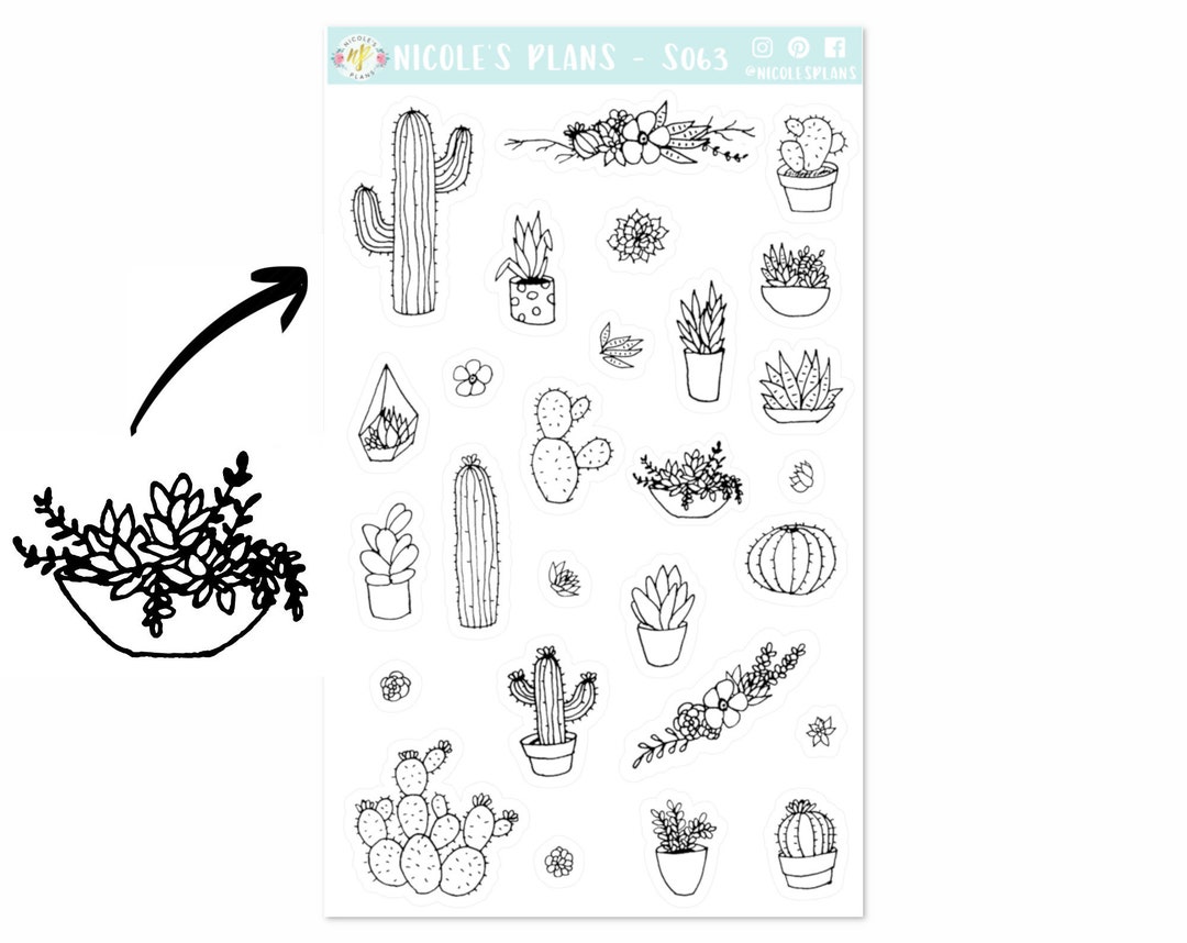 Succulent and Plant Coloring Planner Stickers - S063 - Etsy
