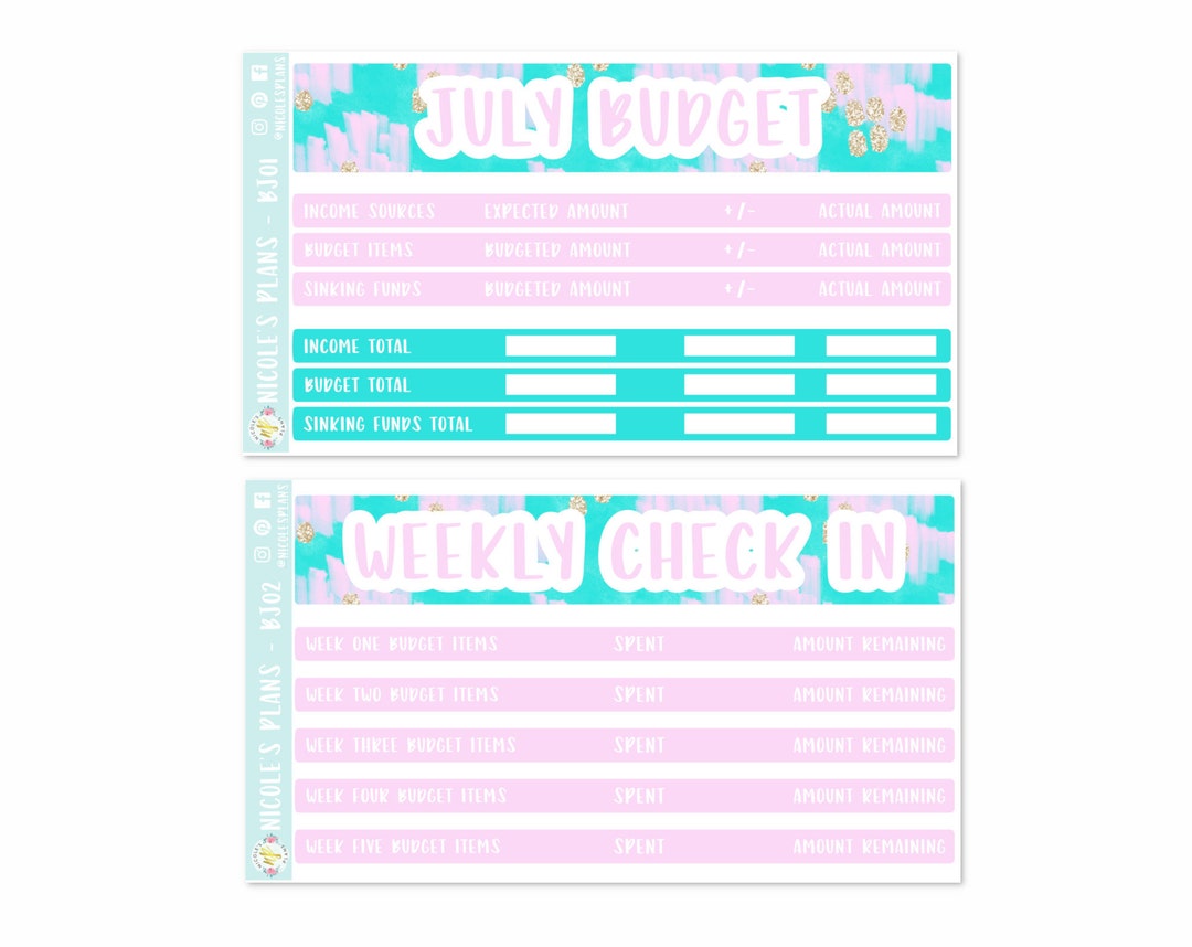 July Monthly Budget Sticker Kit for Use in Erin Condren Life Planner ...