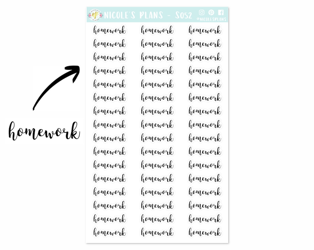 Homework Script Stickers S052 School Work Word Stickers for Planner ...