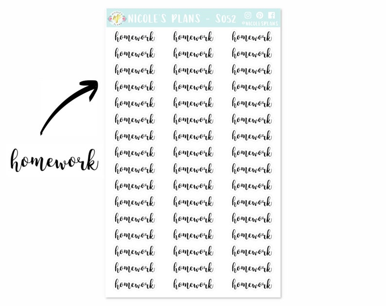 Homework Script Stickers S052 School Work Word Stickers - Etsy