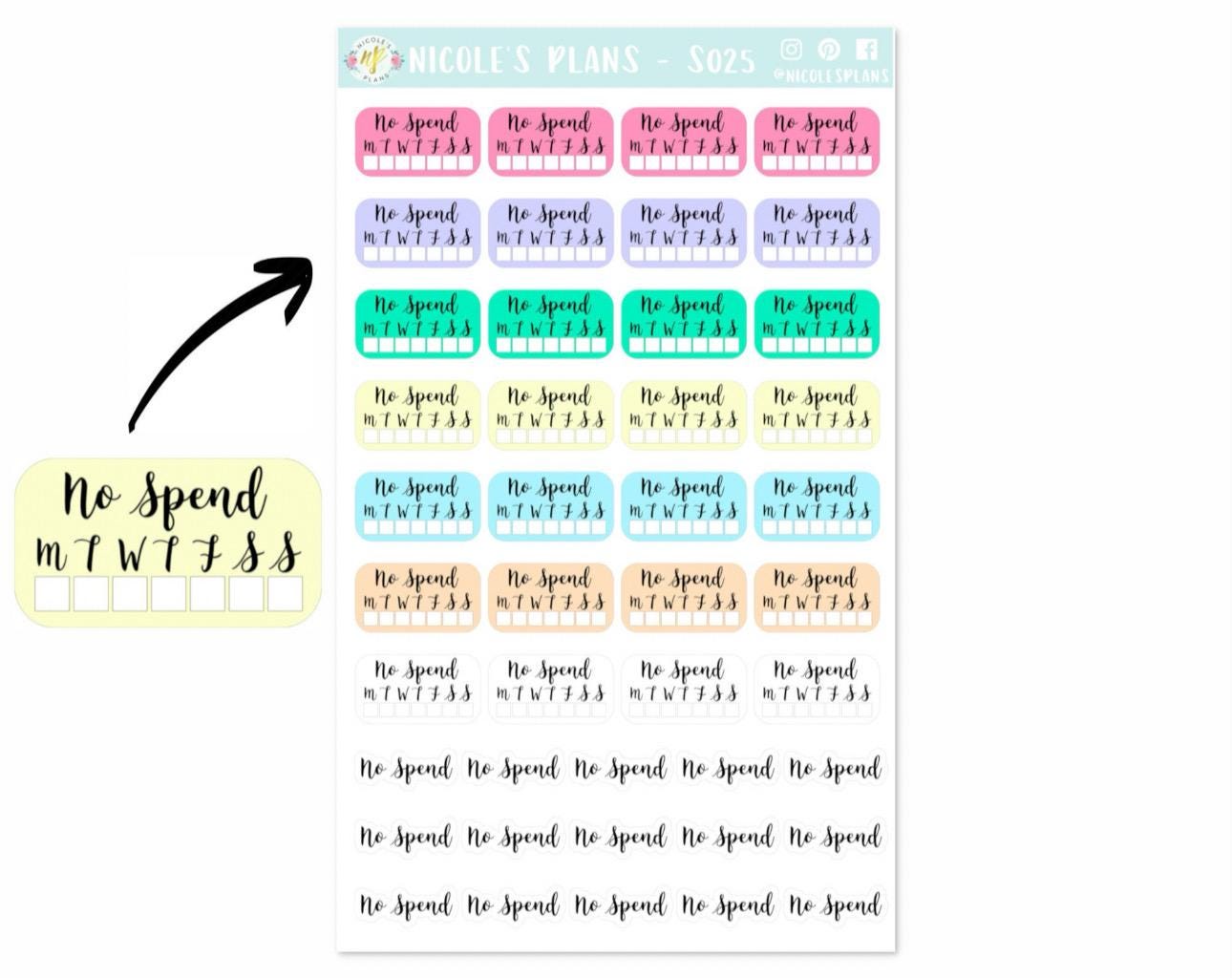 No Spend Weekly Trackers - S025 • Functional Budget Stickers • Stickers ...